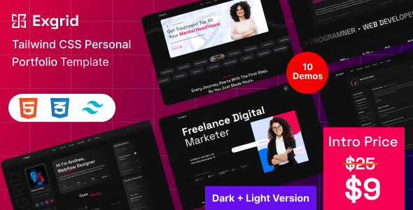 Exgrid – Tailwind CSS Personal Portfolio Template | ThemeMag